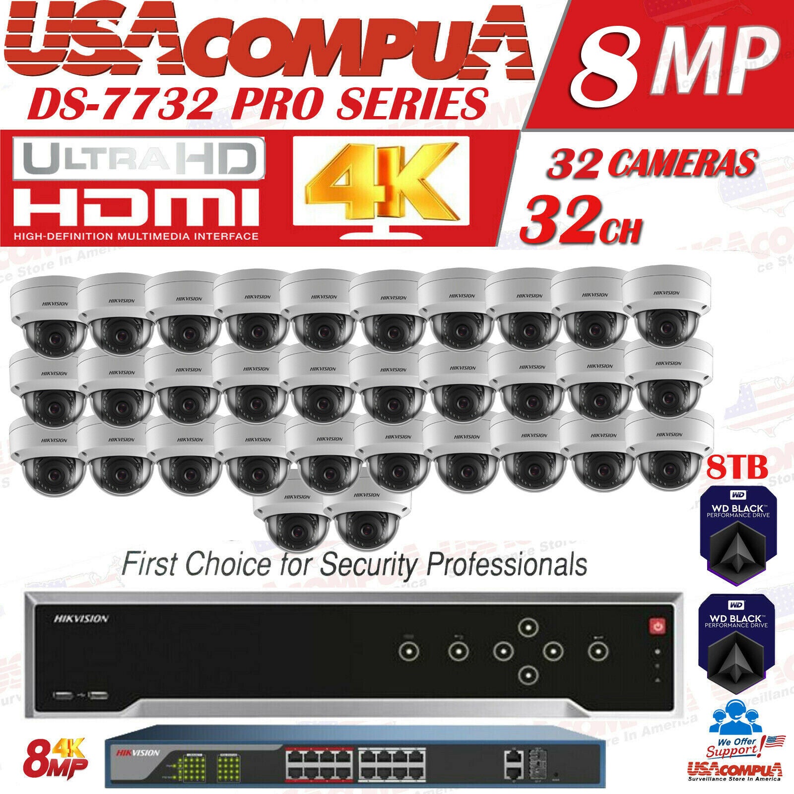 HIKVISION 32 CH KIT 8MP DS-7732NI-Q4 & UP TO 32 DS-2CD1143G0-I 4TB HDD ...